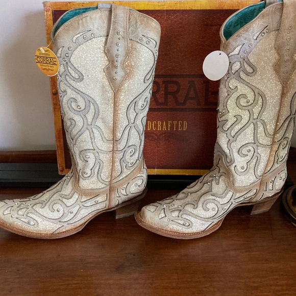 Corral | Shoes | Corral White Glitter Cowboy Boots | Poshmark